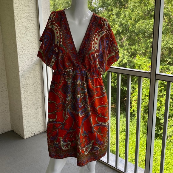 Angie | Dresses | Angie Burnt Orange And Lavender Boho Dress V Neck ...